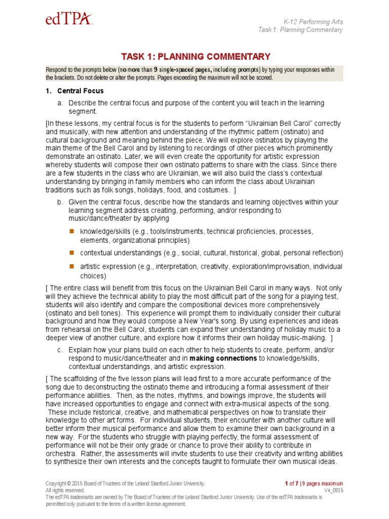 Edtpa Pfa Planning Commentary Task 1 | PDF | Educational Assessment ...