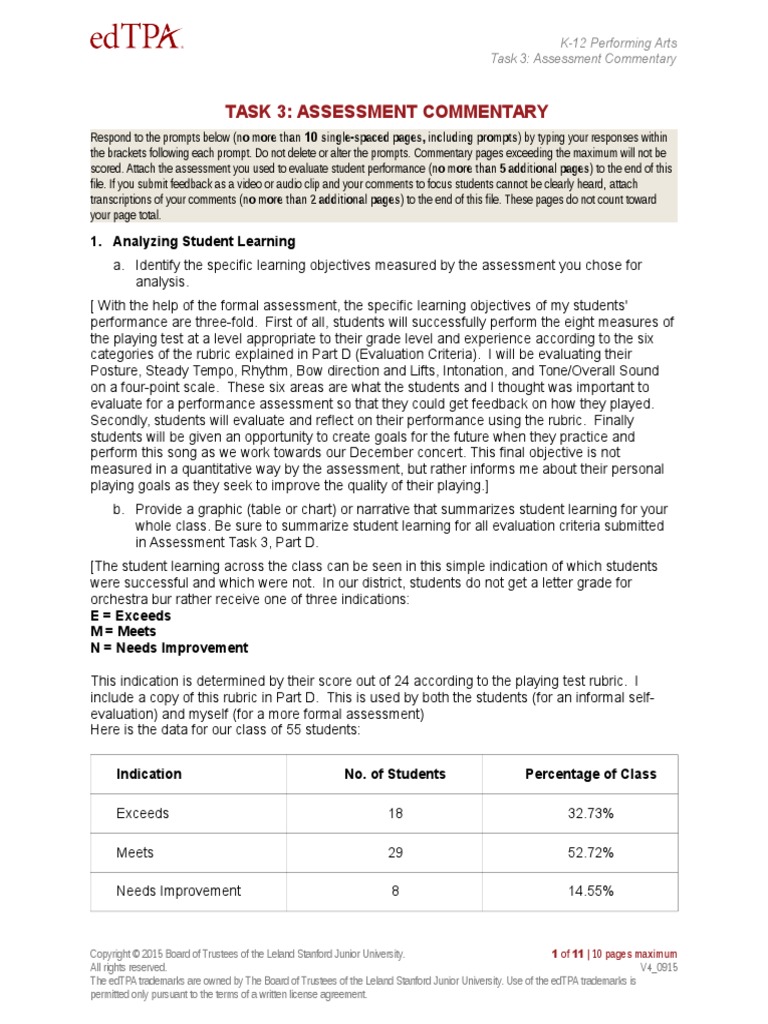 Edtpa Pfa Assessment Commentary PDF Educational Assessment Rubric