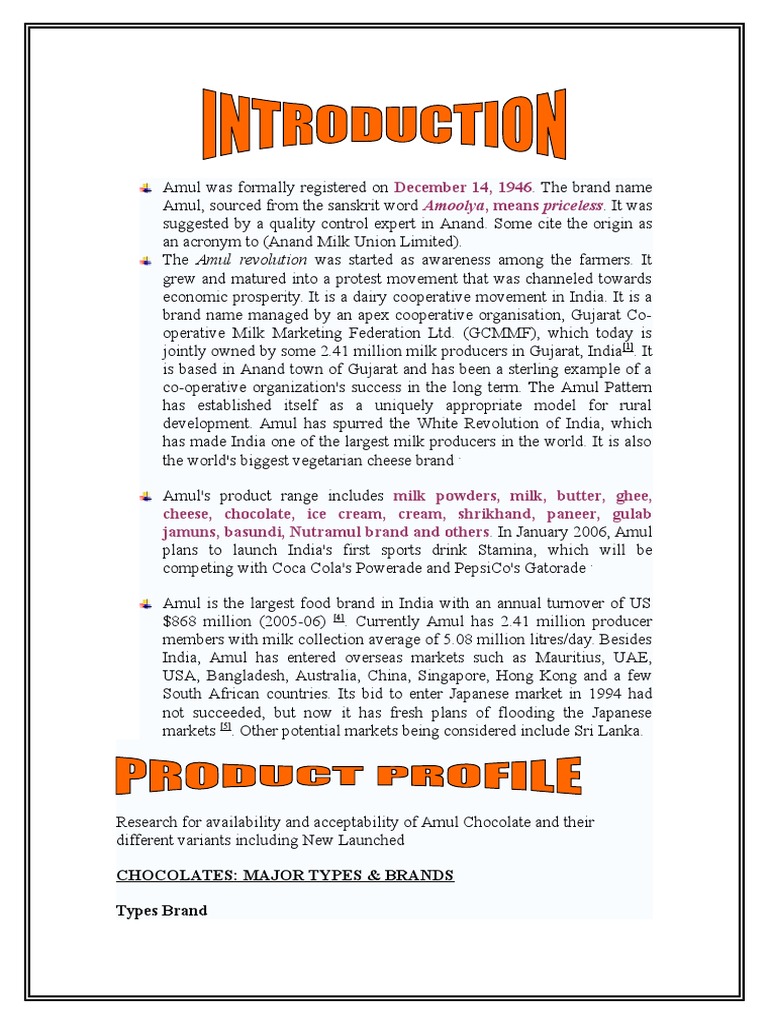 Amul Project | PDF | Business | Foods