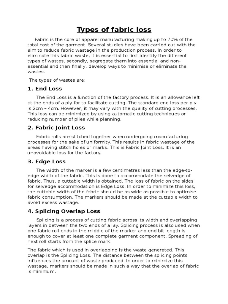 Typs of Fabric Loss | PDF | Industries | Clothing