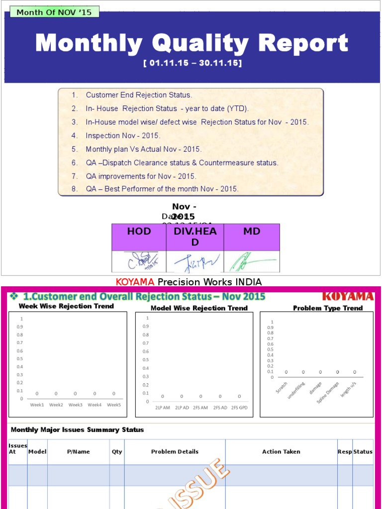 Quality Monthly Report - NOV 2015 | PDF | Business