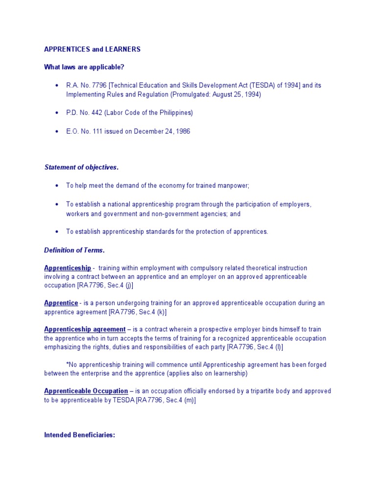 Learners and Apprentices | PDF | Apprenticeship | Overtime