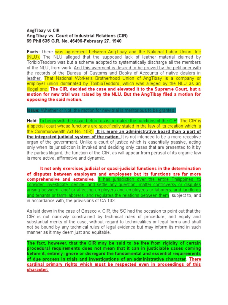 Ang Tibay Vs CIR | PDF | Due Process Clause | Judiciaries
