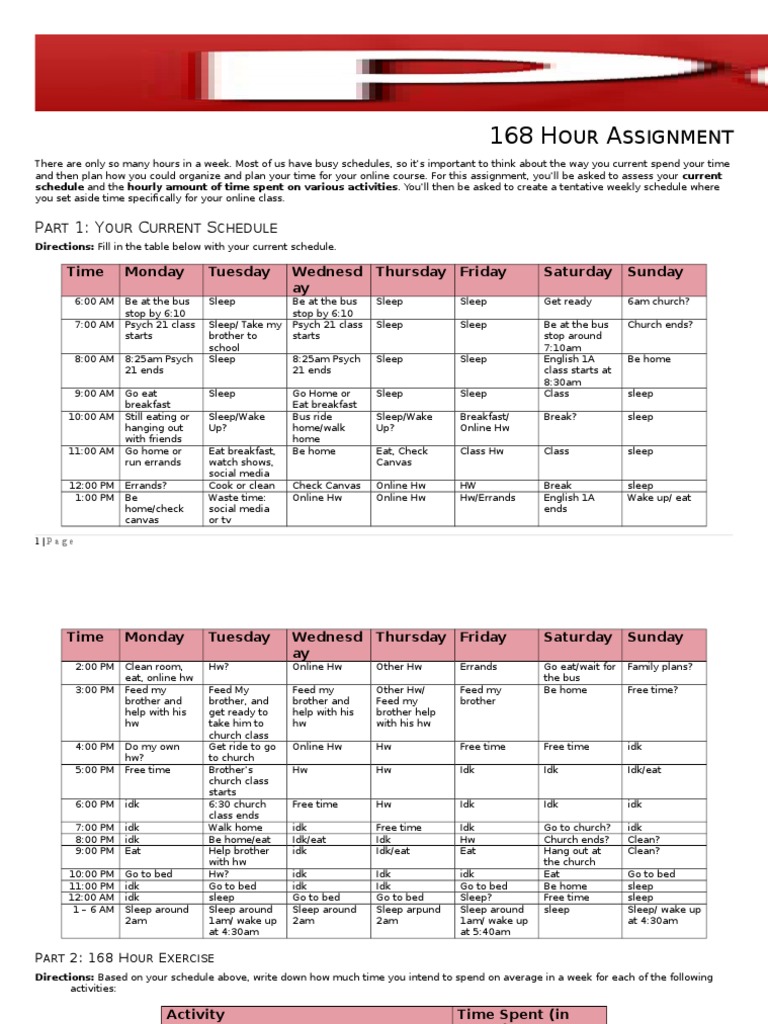 168 Hour Assignment (Roxie Rodriguez) | PDF | Academic Term | Workweek ...
