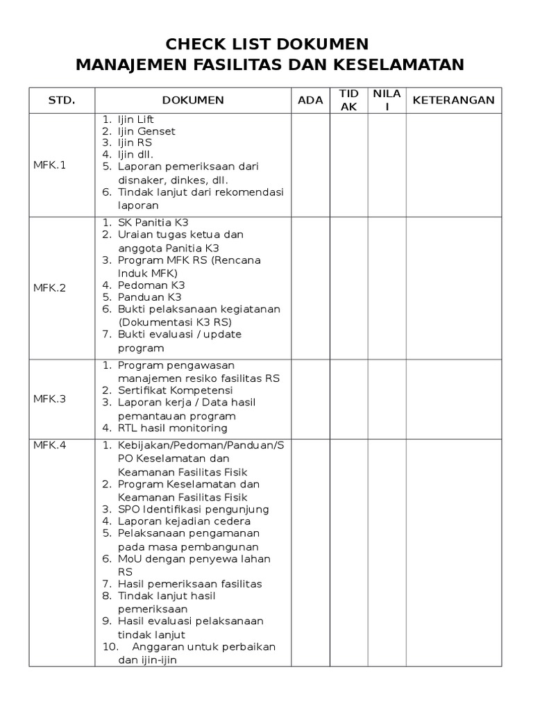 Check List Dokumen MFK | PDF
