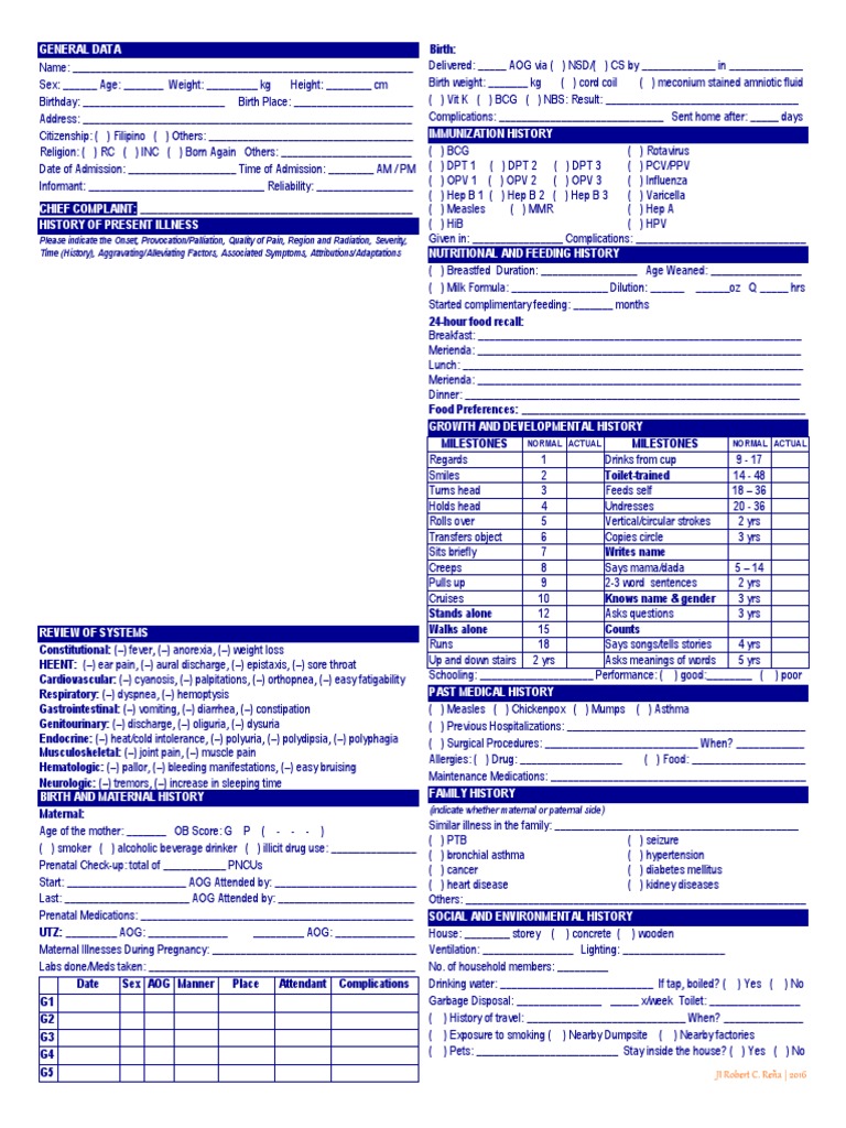 Pediatrics Wards History Taking Template | PDF | Adolescence | Diseases ...