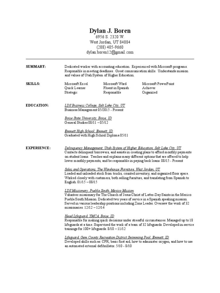 Dylan Boren: Accounting & Leadership Skills | PDF