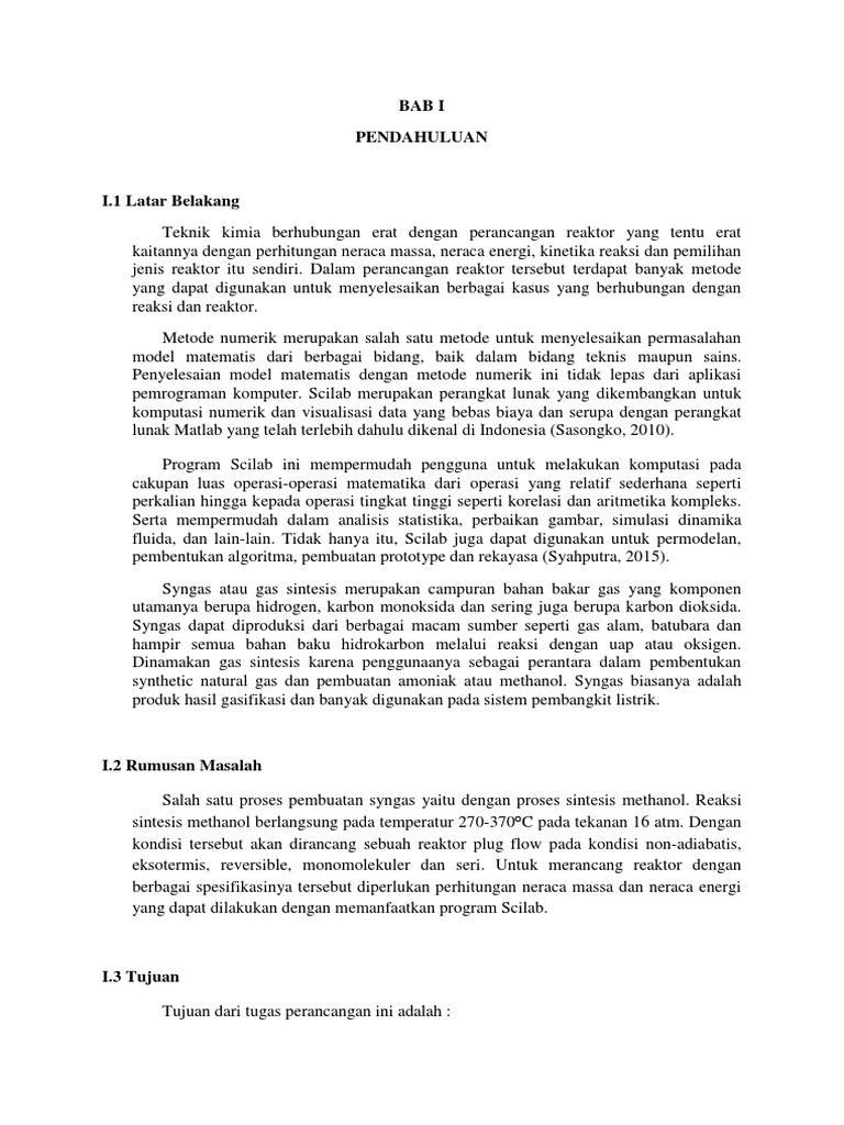 Simulasi Pembuatan Syn Gas Dengan Reaktor PFR | PDF