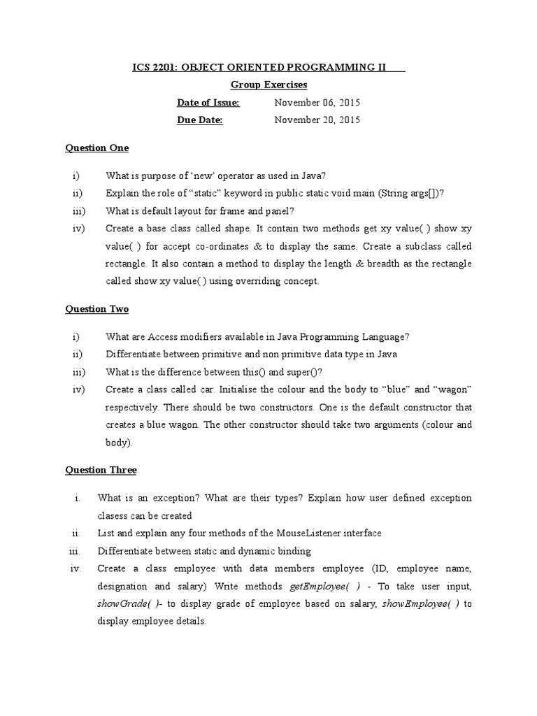 Object Oriented Programming Exercises | PDF | Method (Computer ...