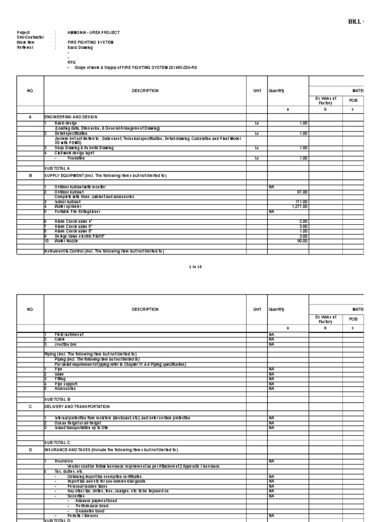 Boq Fire Fighting System | PDF | Cargo | Pipe (Fluid Conveyance)