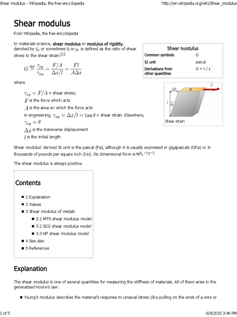 Shear Modulus - Wikipedia, The Free Encyclopedia | PDF | Shear Stress ...