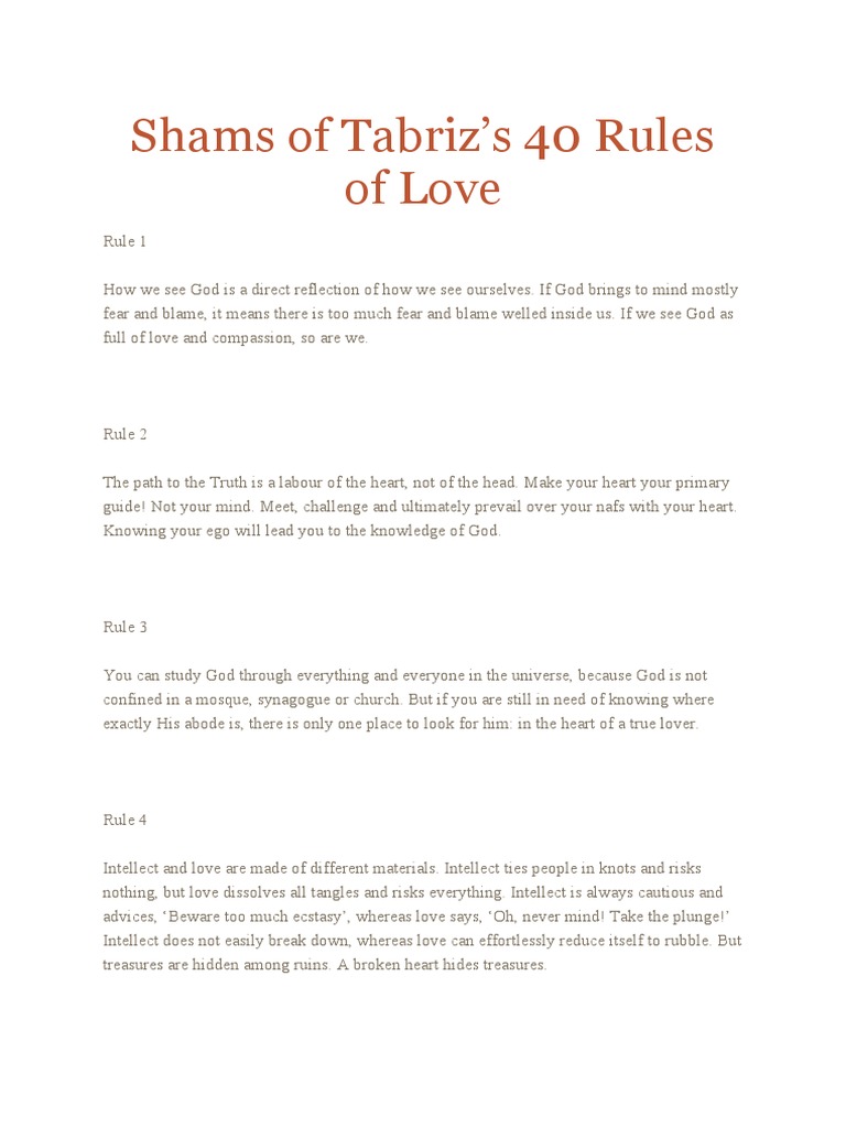Shams of Tabriz's 40 Rules of Love | PDF | Patience | Sufism