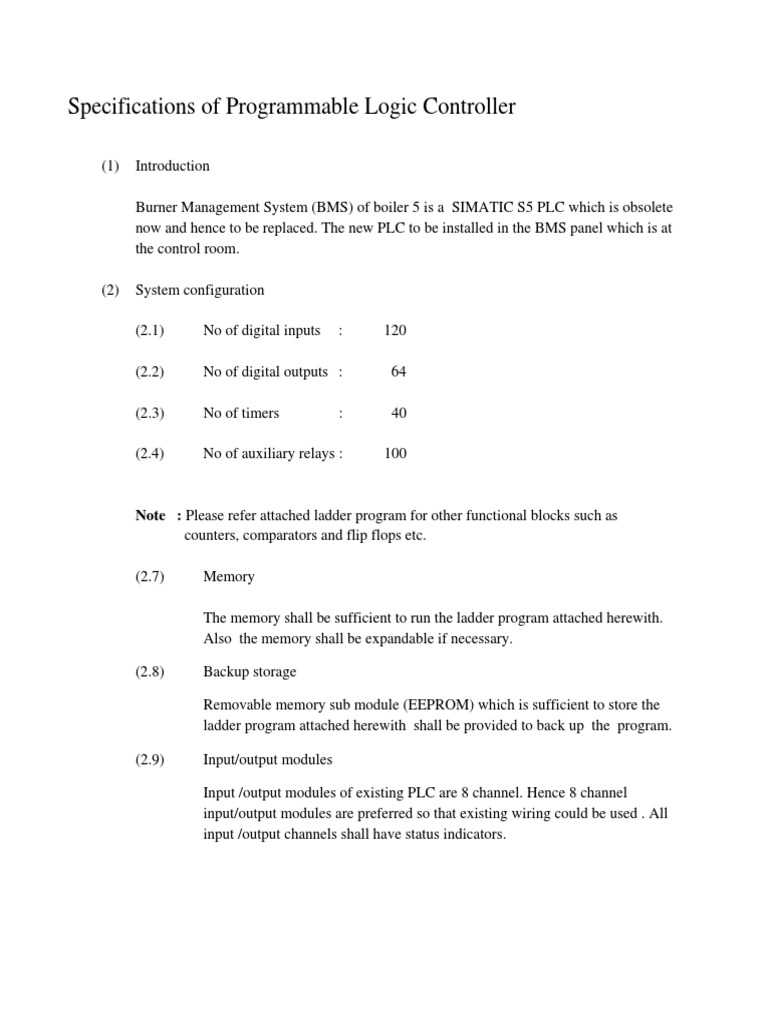 PLC Specifications | Programmable Logic Controller | Scada