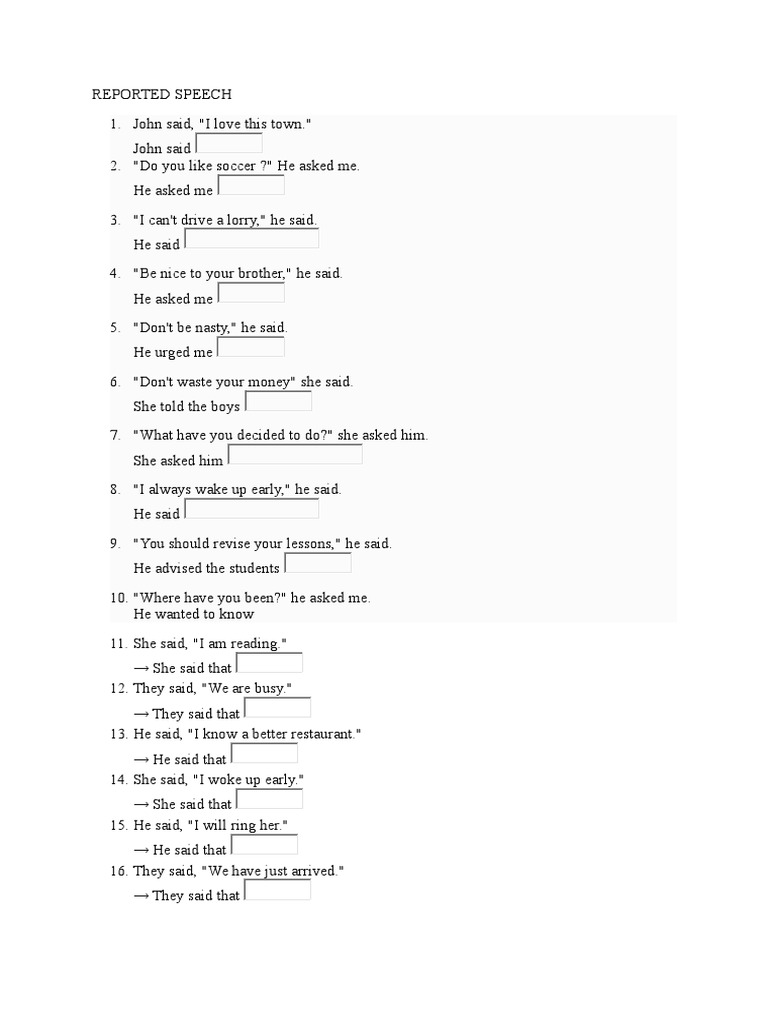 Reported Speech - Exercises | PDF | Leisure
