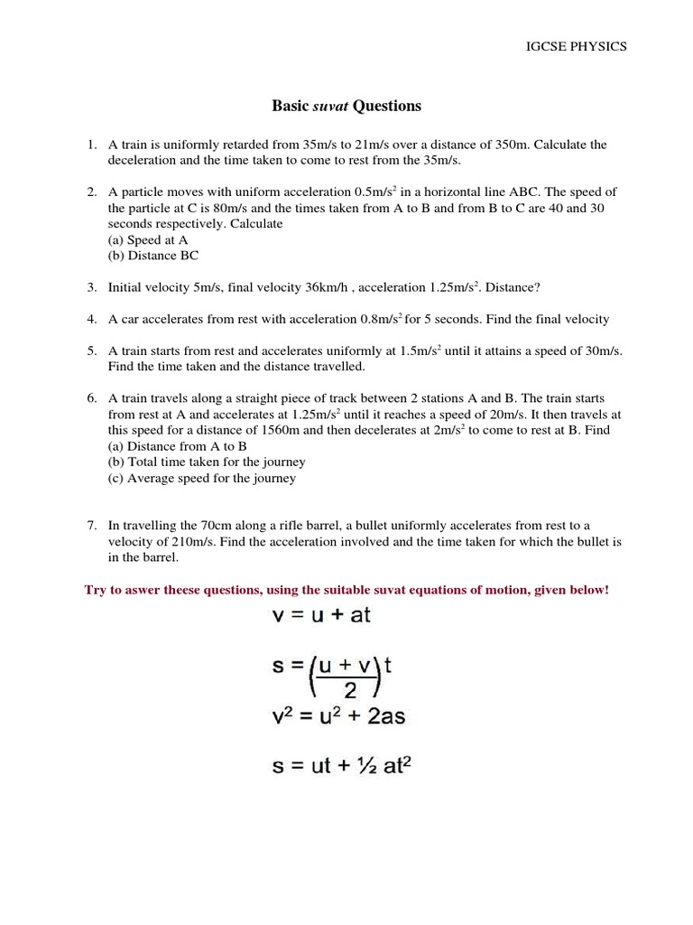 WS12 - SUVAT Questions | PDF WS12 - SUVAT Questions | PDF