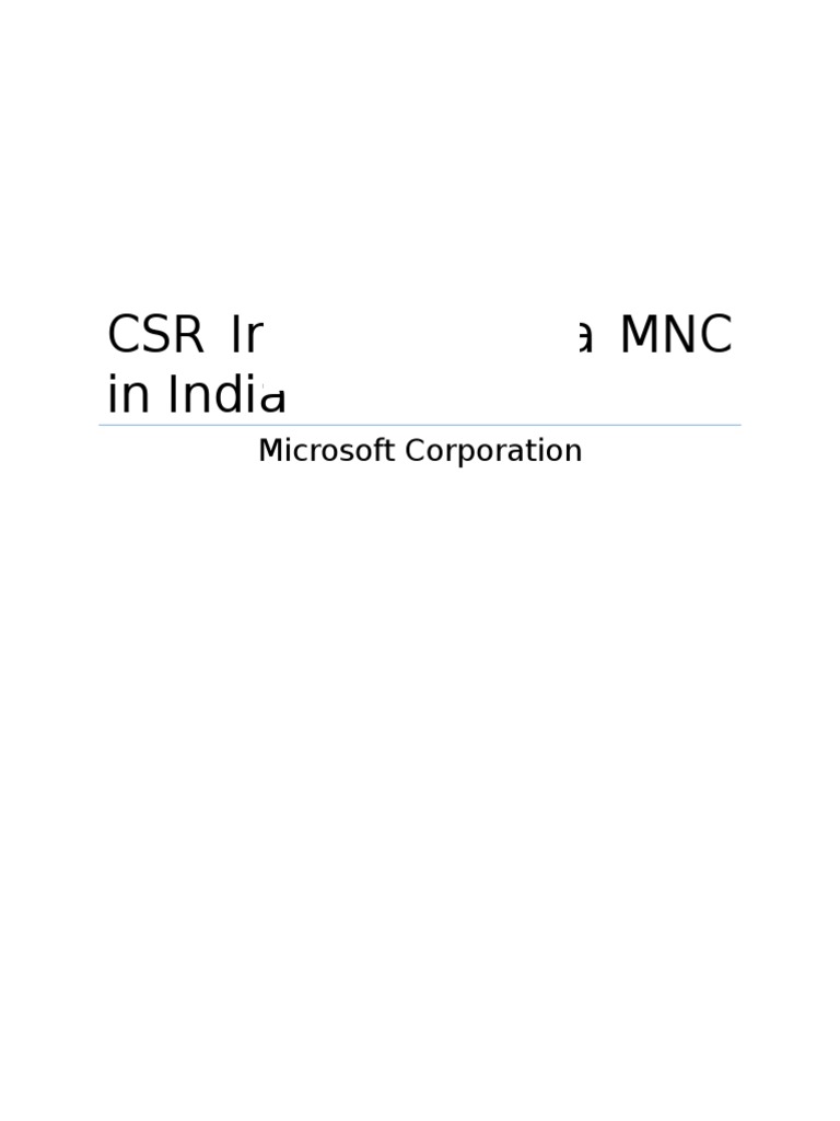 CSR Initiatives of A MNC in India | PDF | Microsoft | Corporate Social ...