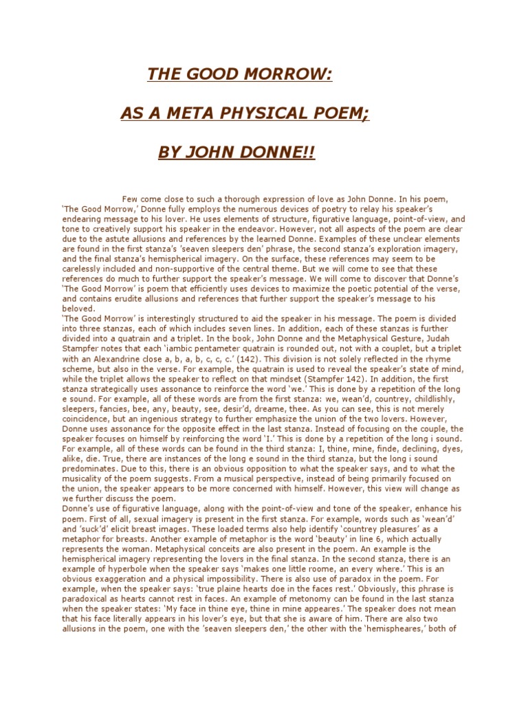 The Good Morrow | PDF | Poetry | Love