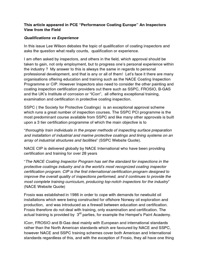 @coating Inspection Certification | PDF | Professional Certification ...