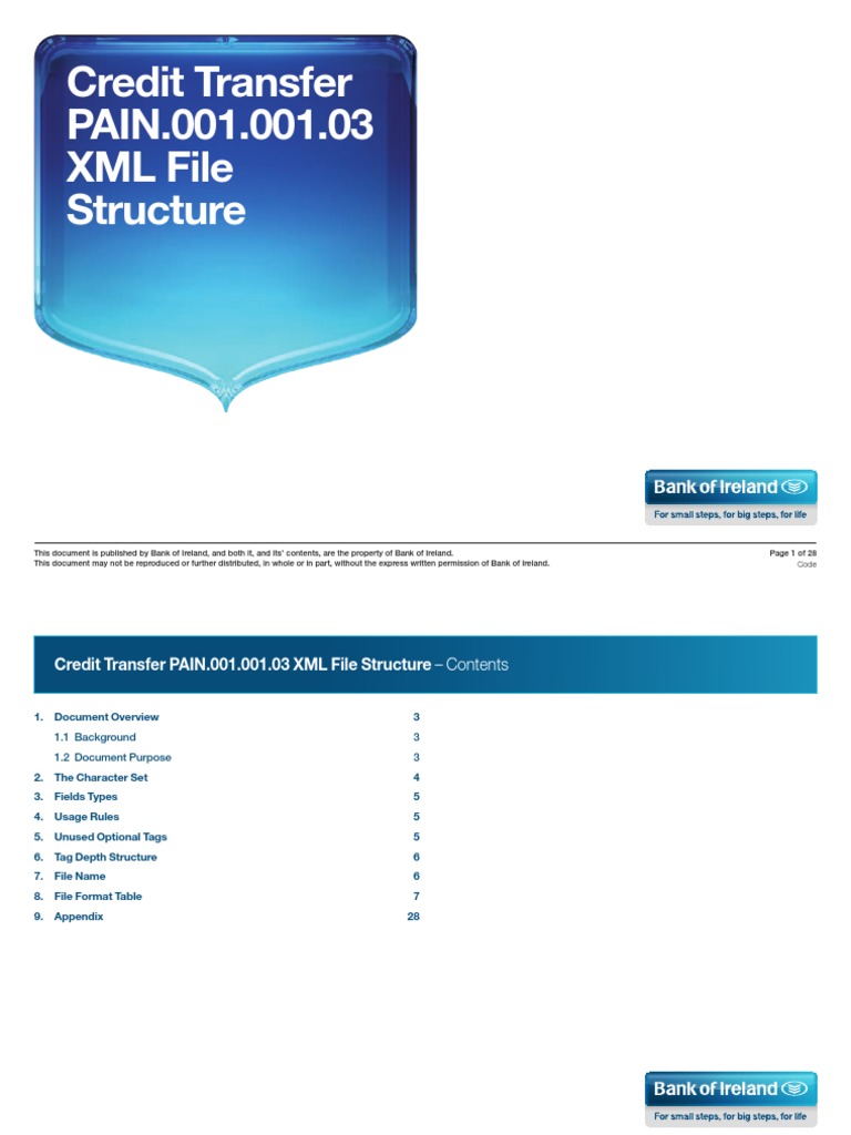 Sepa Credit Transfer Pain 001 001 03 XML File Structure July 2013 | PDF ...