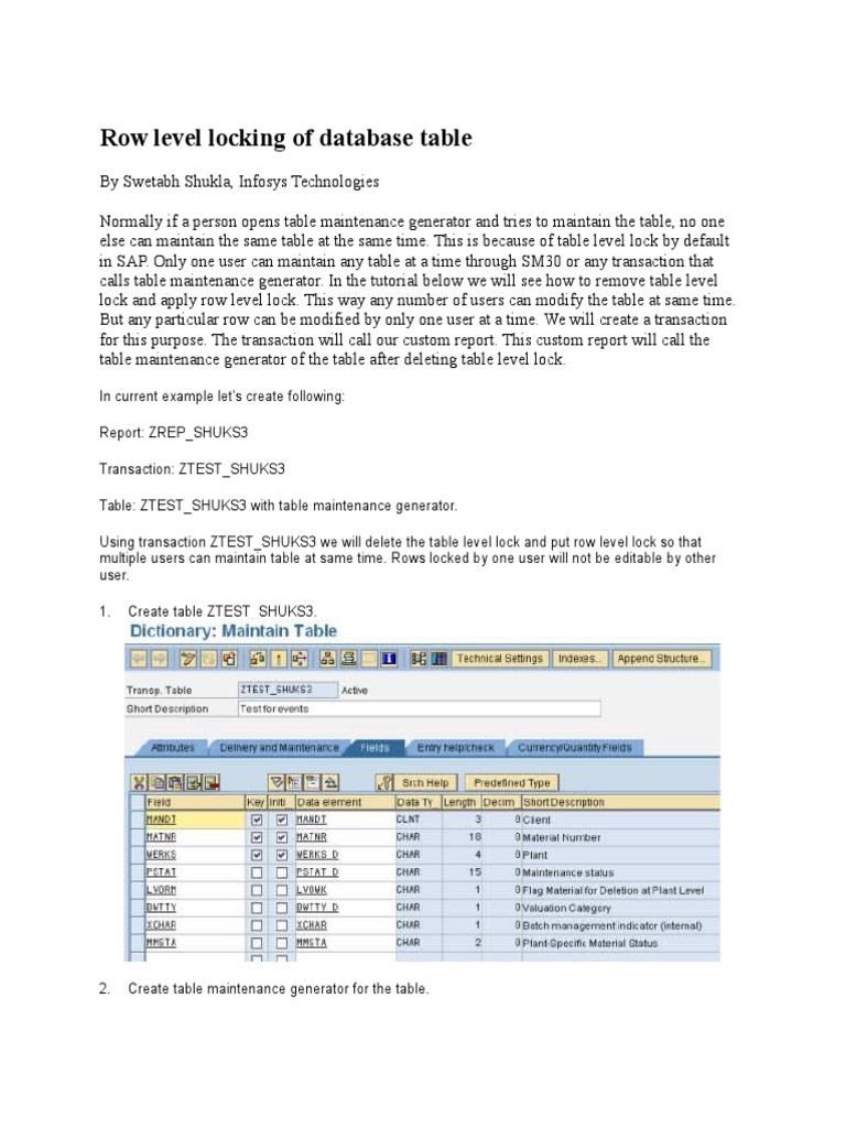 ABAP - Row Level Locking of Database Table | PDF | Database Transaction | Data Management