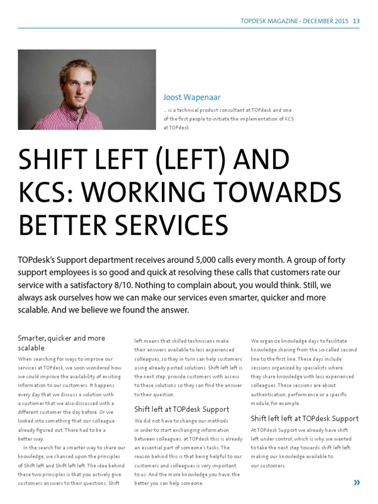Shift Left & KCS at TOPdesk Support | PDF | Communication | Cognitive ...