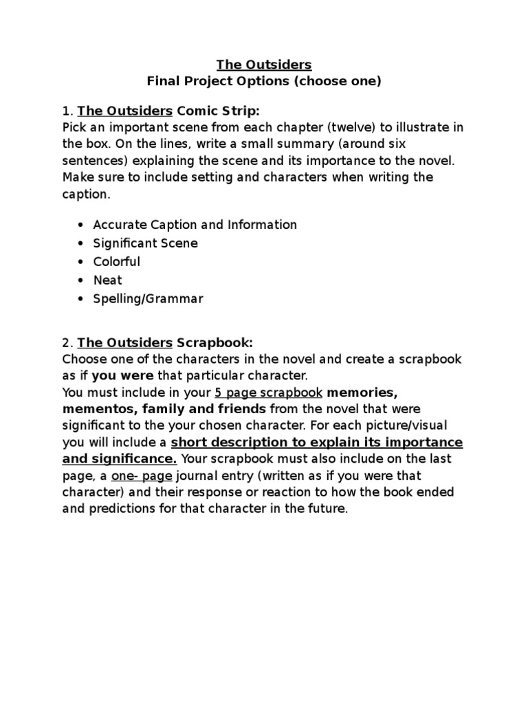 The Outsiders Final Project Options | PDF