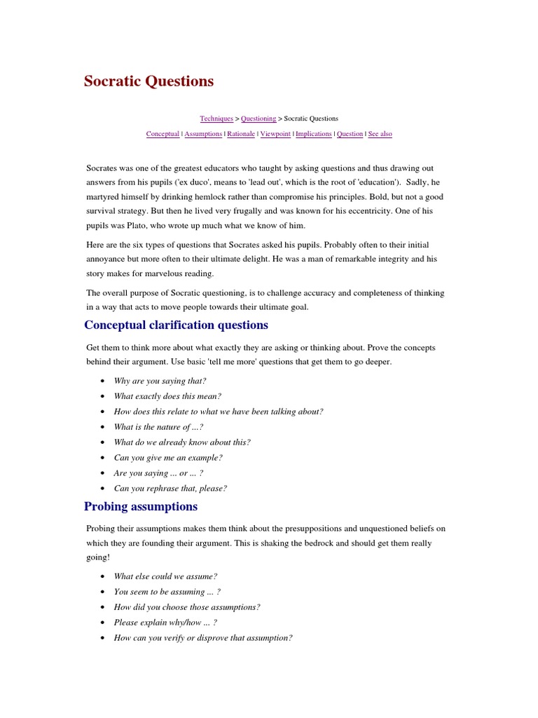 Socratic Questions | PDF | Critical Thinking | Logical Consequence