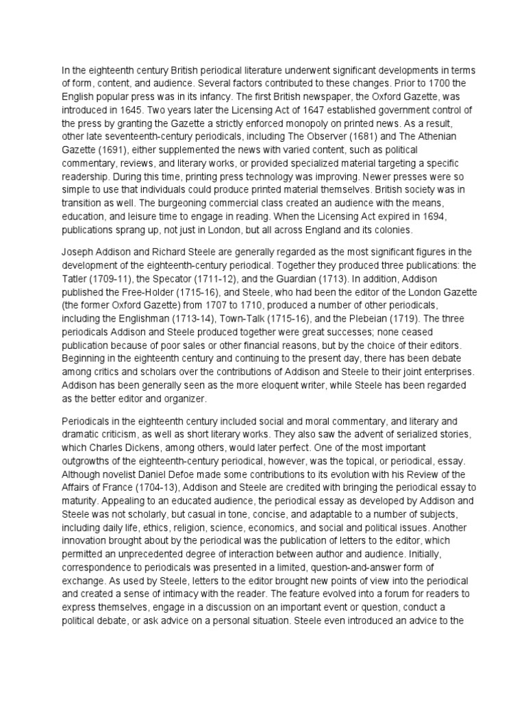 Eighteenth-Century Periodical Essays | PDF | Essays | The Guardian