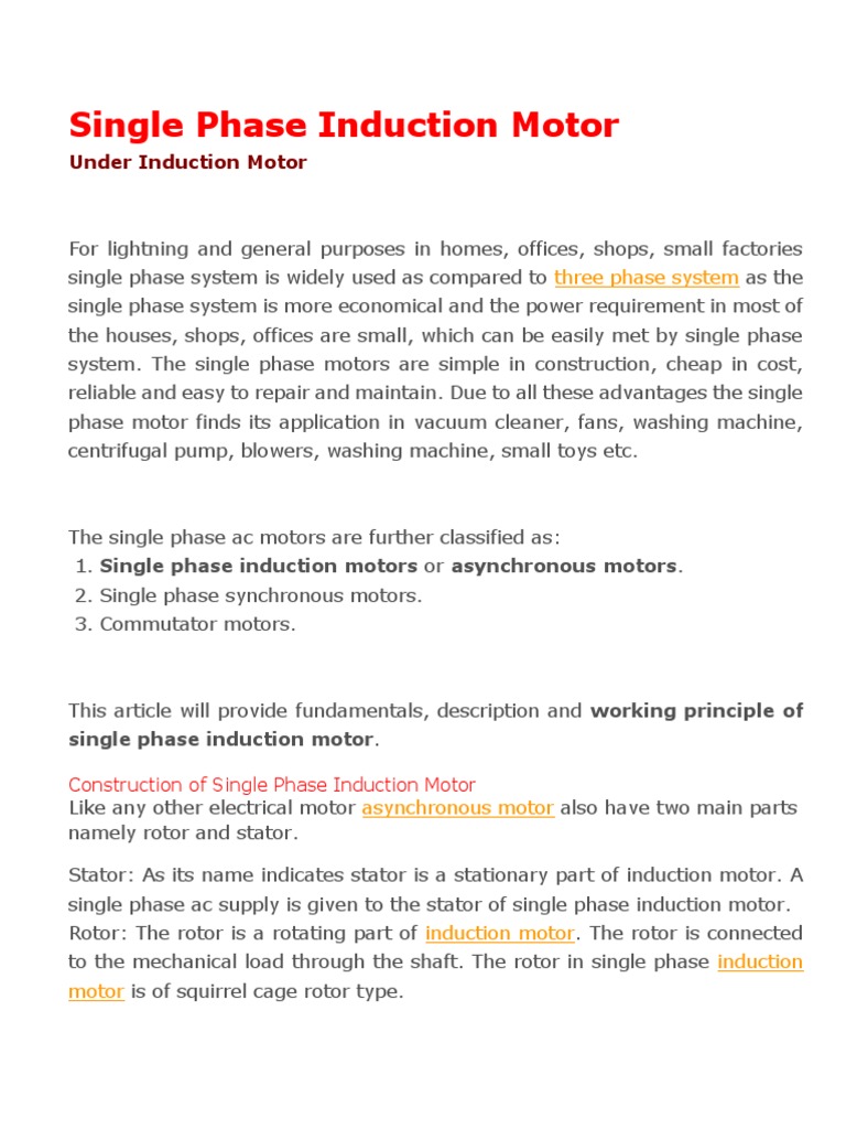 Single Phase Induction Motor | PDF | Electromagnetic Induction ...