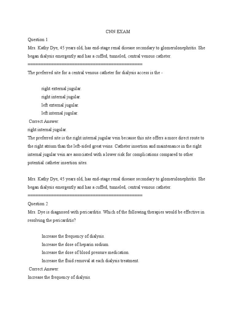 CNN Exam | PDF | Dialysis | Hemodialysis