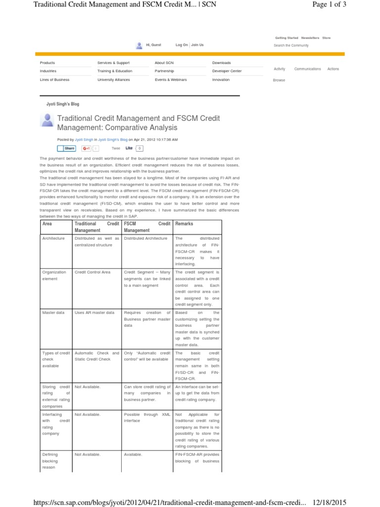 Traditional Credit Management Vs FSCM CM | PDF | Interface (Computing ...