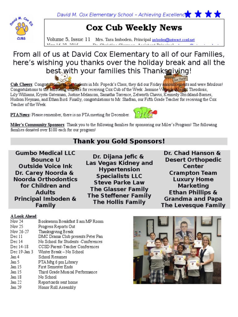 David M. Cox Elementary Weekly Update | PDF