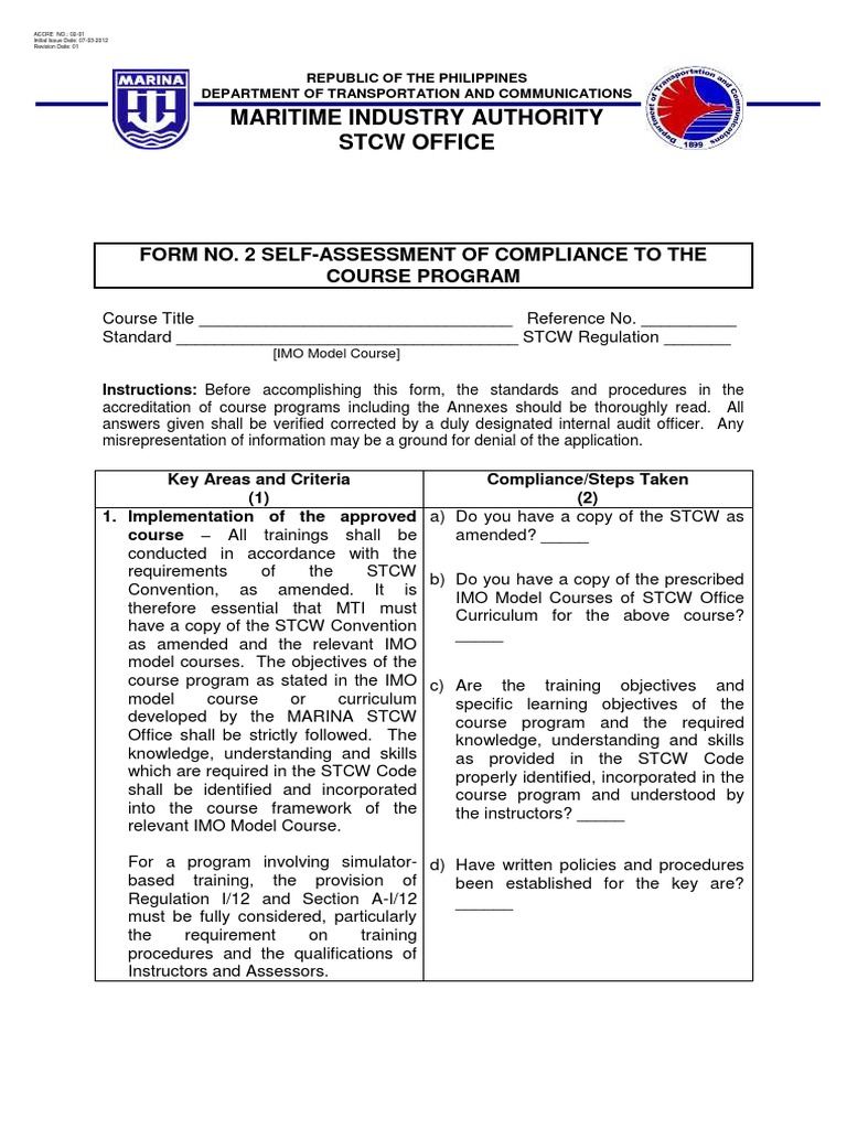 Self Assessment of Compliance to Course Program | Regulatory Compliance ...