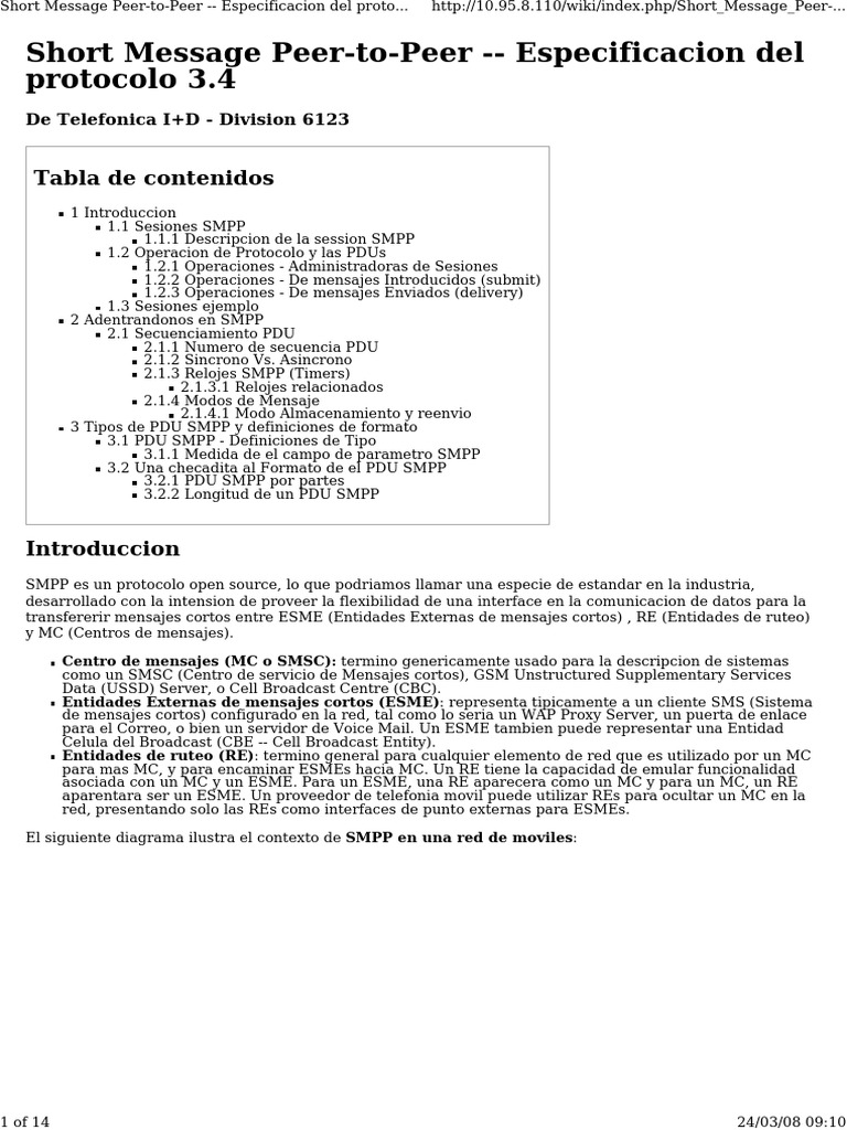 Protocolo SMPP | PDF | Servicio de mensajes cortos | Ascii