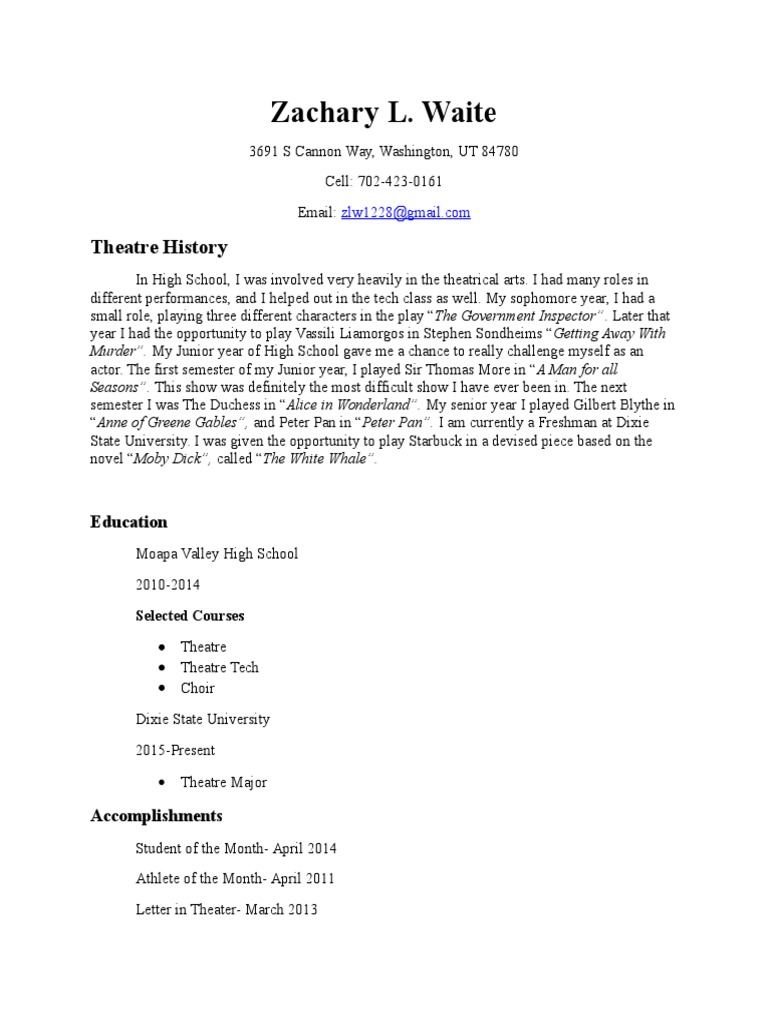 Resume For Zach As of 12-18-2015 | PDF | Art | Mystery, Thriller ...