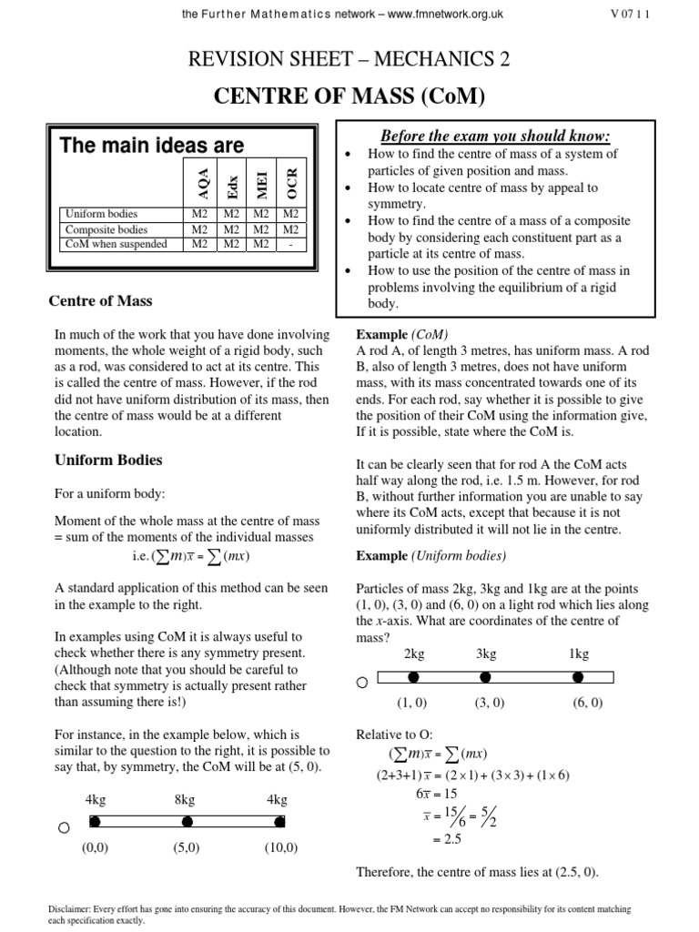 Edexcel M2 Revision Sheets | PDF | Collision | Force