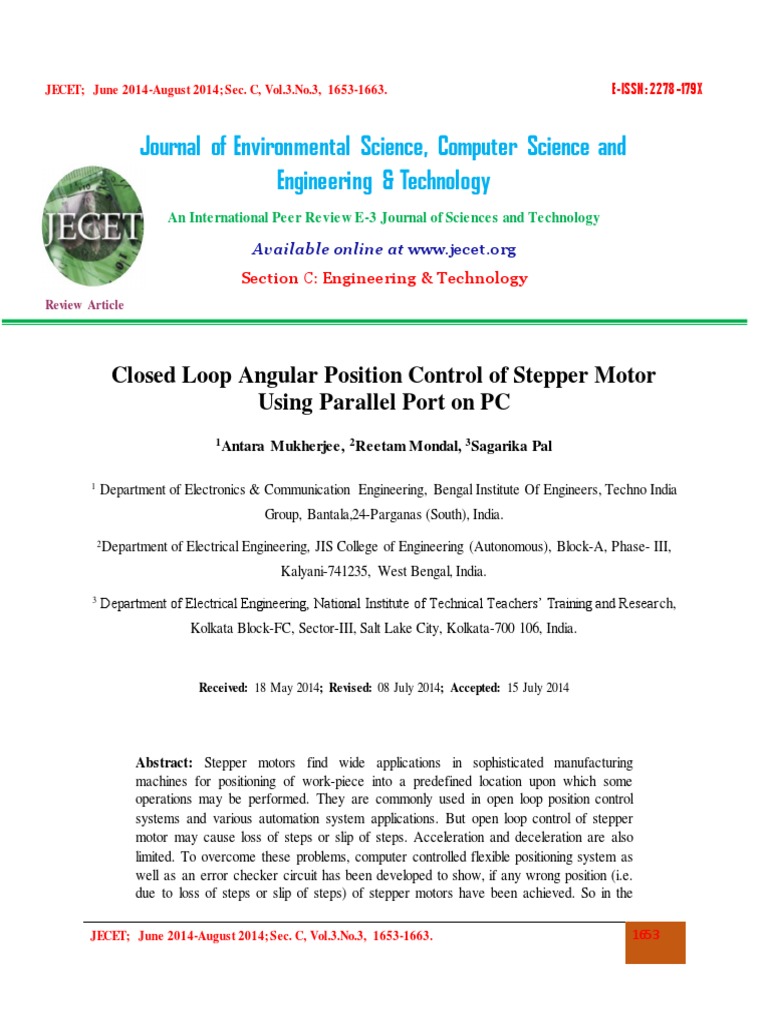 Closed Loop Angular Position Control of a Stepper Motor Using a Parallel Port Interface and ...