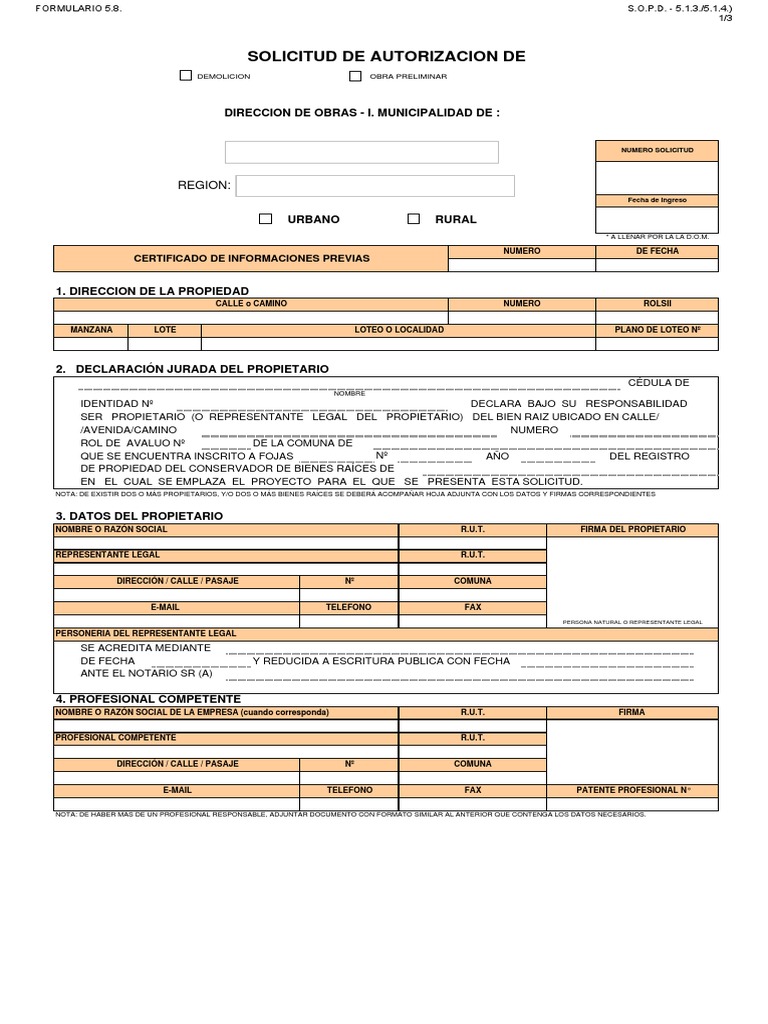 5 - 8 Solicitud de Autorización de Obras Preliminares Y - o Demolición | Gobierno | Política