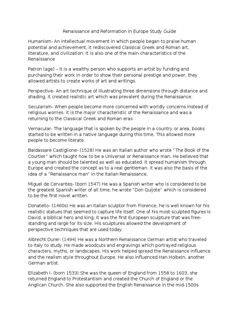 Renaissance & Reformation Guide | PDF | Protestant Reformation ...