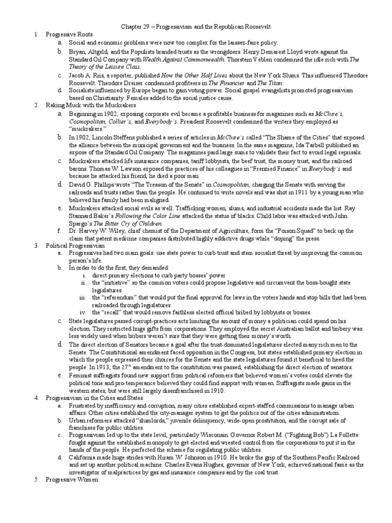 Chapter 29 - Progressivism and The Republican Roosevelt | PDF | William Howard Taft | Theodore ...