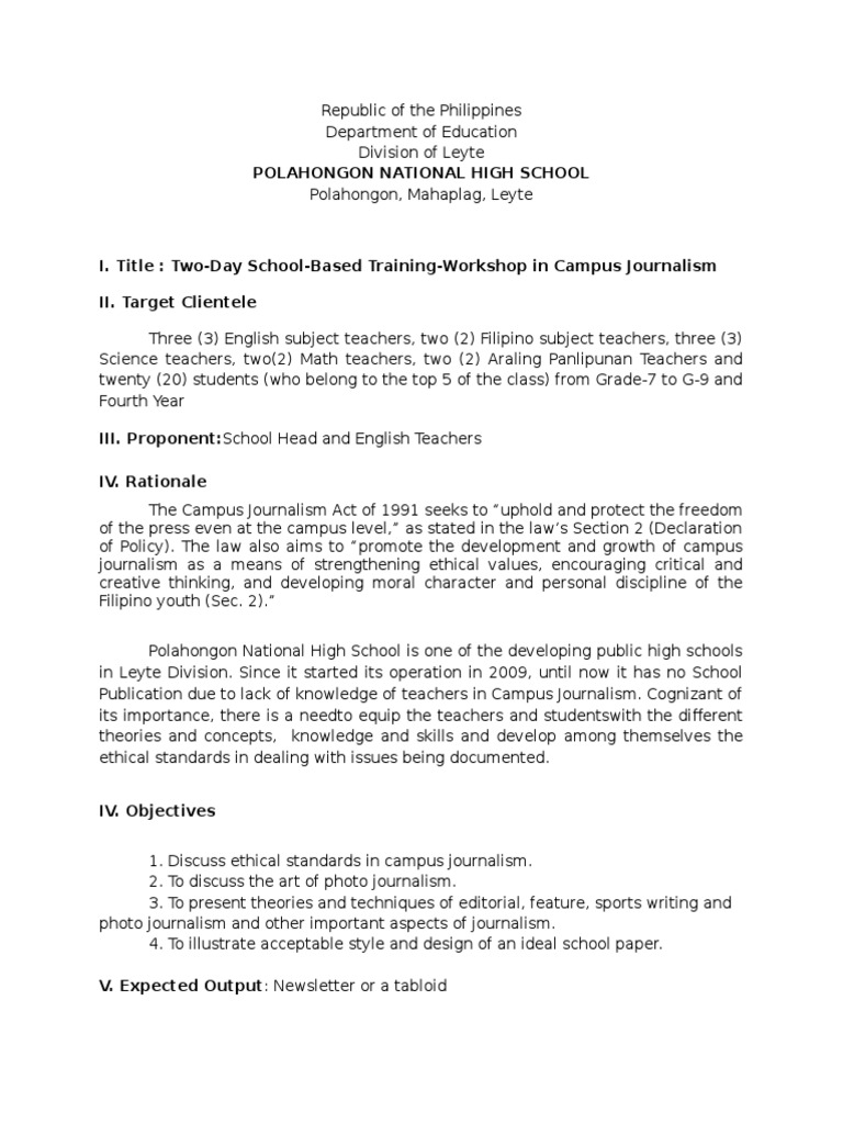 Campus JournalismTraining Designs | Journalism | Secondary School