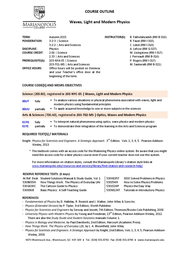 Waves, Light and Modern Physics: Course Outline | PDF | Diffraction | Waves