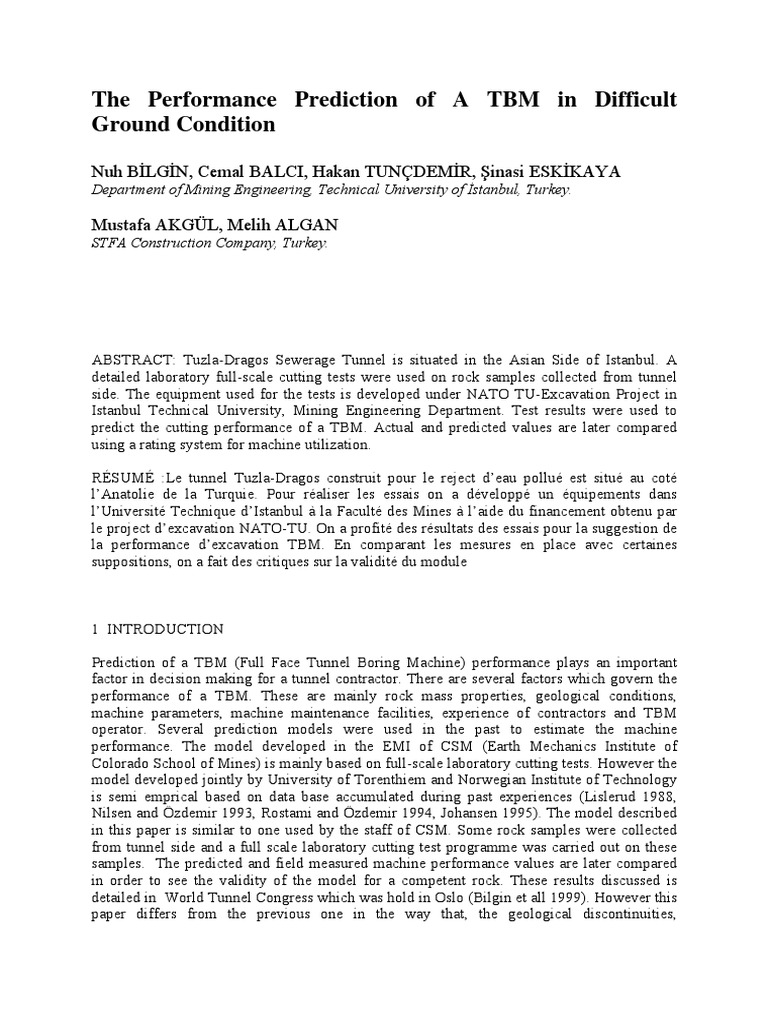 The Performance Prediction of A TBM in Difficult Ground | PDF | Tunnel ...