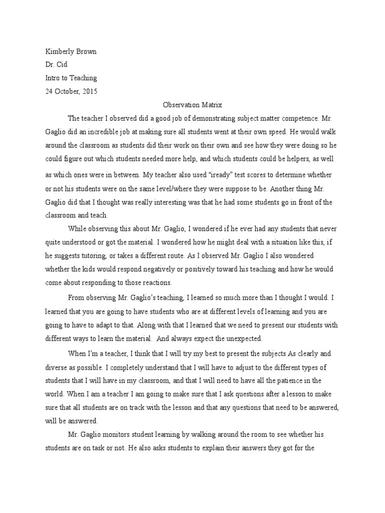 Observation Matrix | PDF | Classroom | Tutor