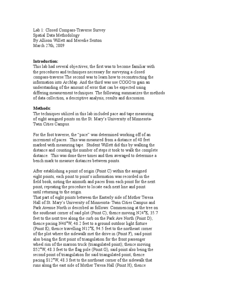 Lab 1 Report | PDF | Surveying | Measurement