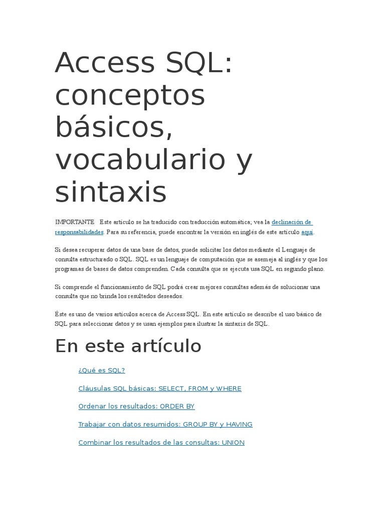 Access SQL | PDF | SQL | Tabla (base de datos)