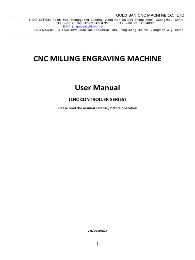 CNC Milling Engraving Machine User Manual (LNC Controller) | PDF ...