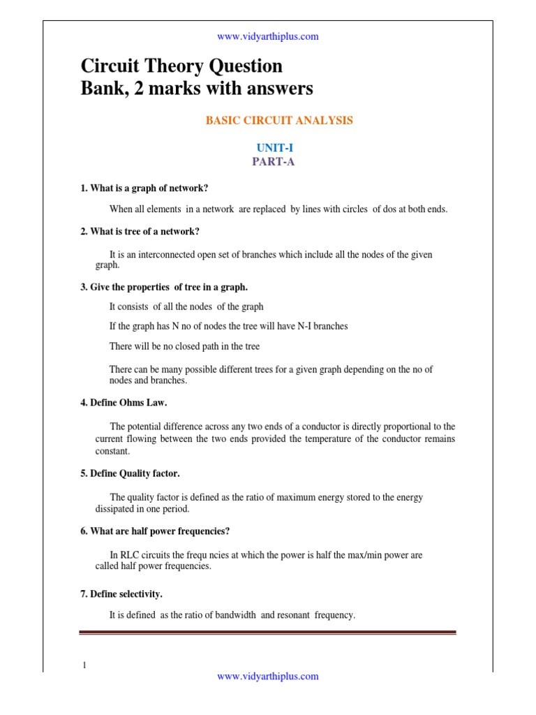 Circuit Theory Question Bank - CIT Edition | PDF | Series And Parallel ...