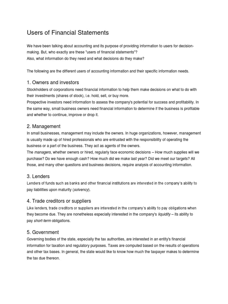 3 Users of Financial Statements | PDF | Financial Statement | Taxes