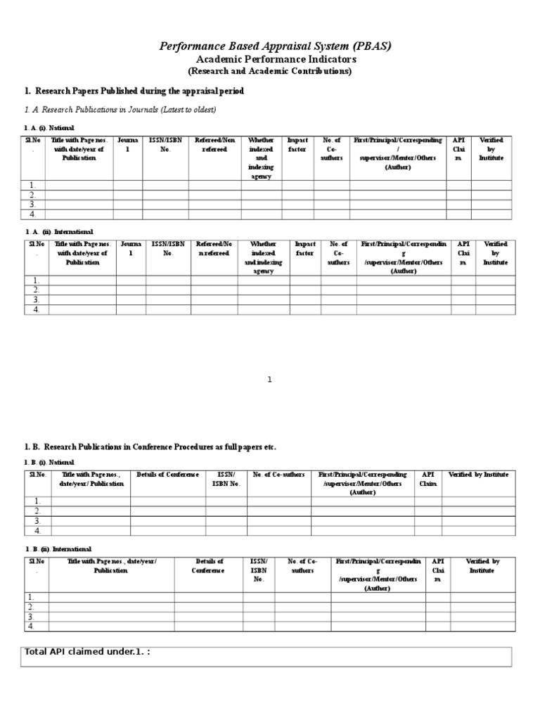 PBAS Proforma - Academic Performance Indicators (Research and Academic ...